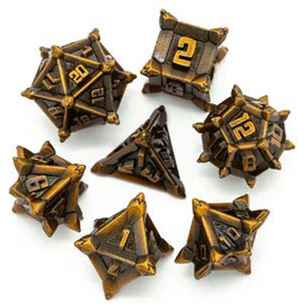 Foam Brain Warriors Flail Golden Metal 7 Piece Dice Set| Radar Toys